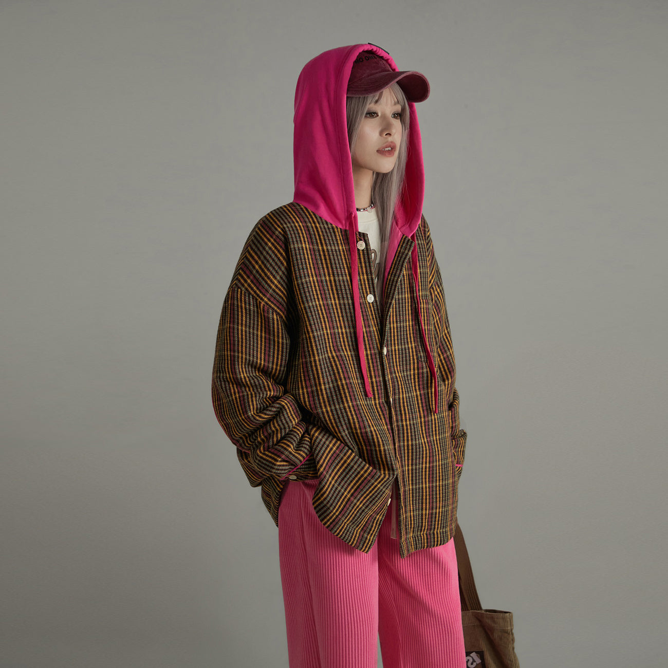 CHUU Check Color Matching Hoodie | International delivery